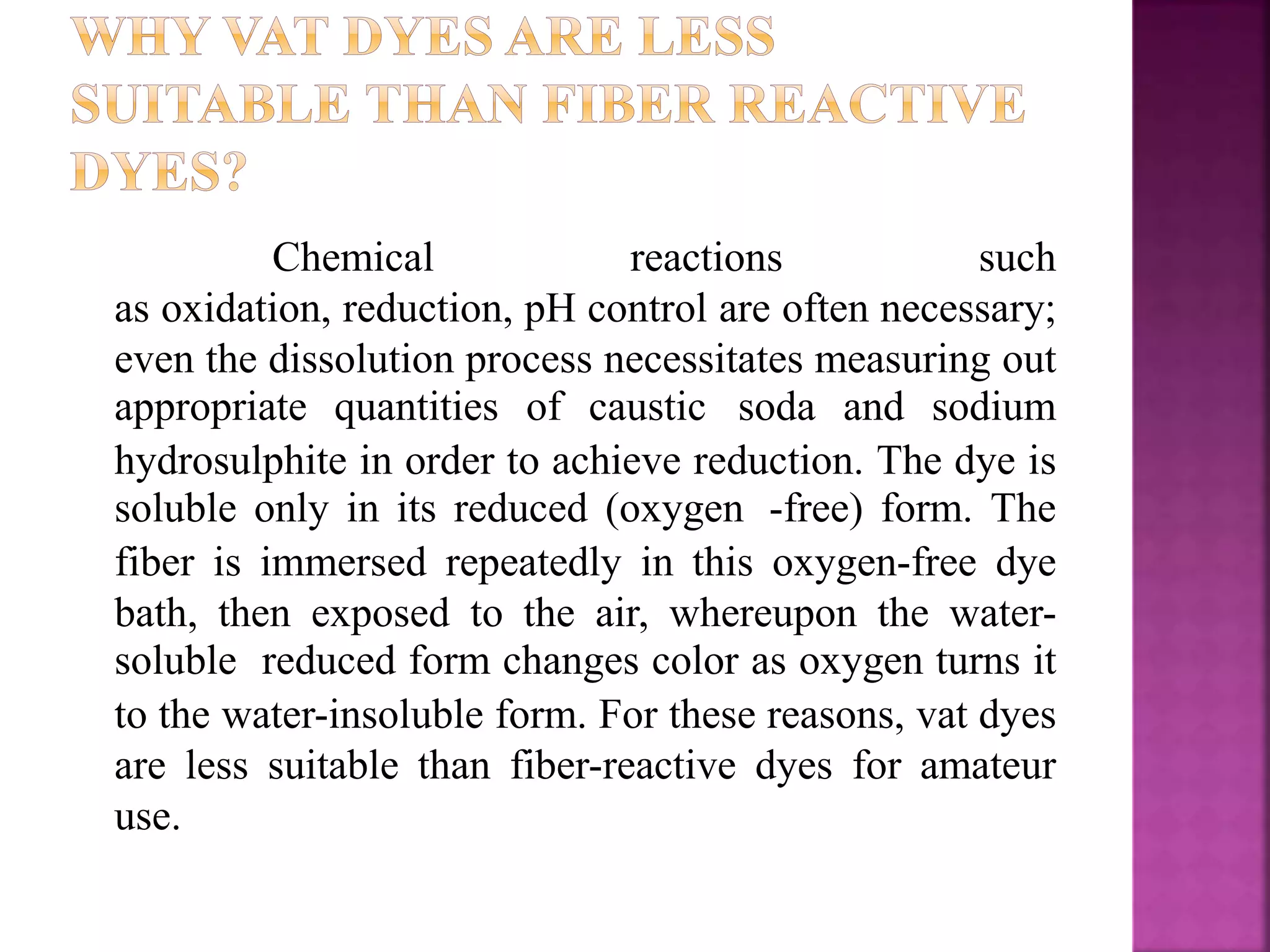 Introduction of vat dye /Some knowledge for Vat dyes. | PPTX