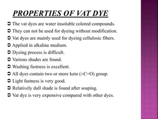 Introduction of vat dye /Some knowledge for Vat dyes. | PPTX
