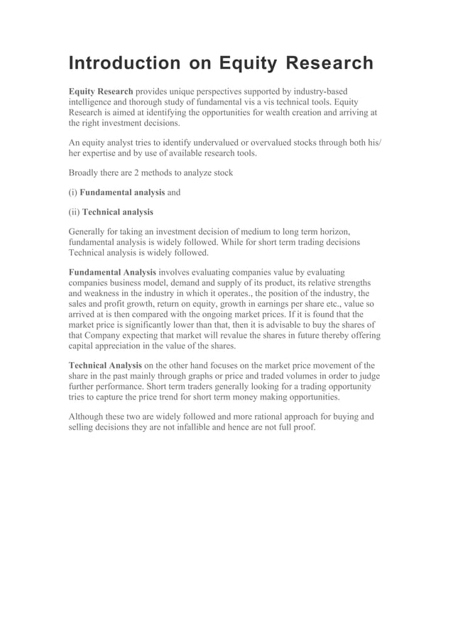 Introduction on equity research | PDF