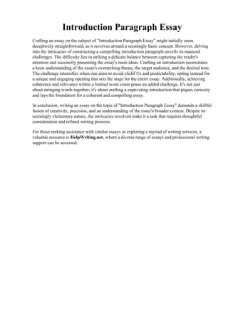 Introduction Paragraph Essay. Example of a good introduction paragraph ...