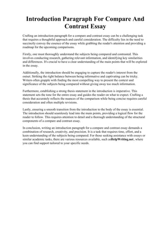 Introduction Paragraph For Compare And Contrast Essay | PDF