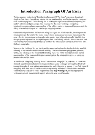 Introduction Paragraph Of An Essay. How to Write an Introduction ...