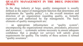 Introduction qa, qc and tqm | PPTX | Pharmaceutical Industry | Industries