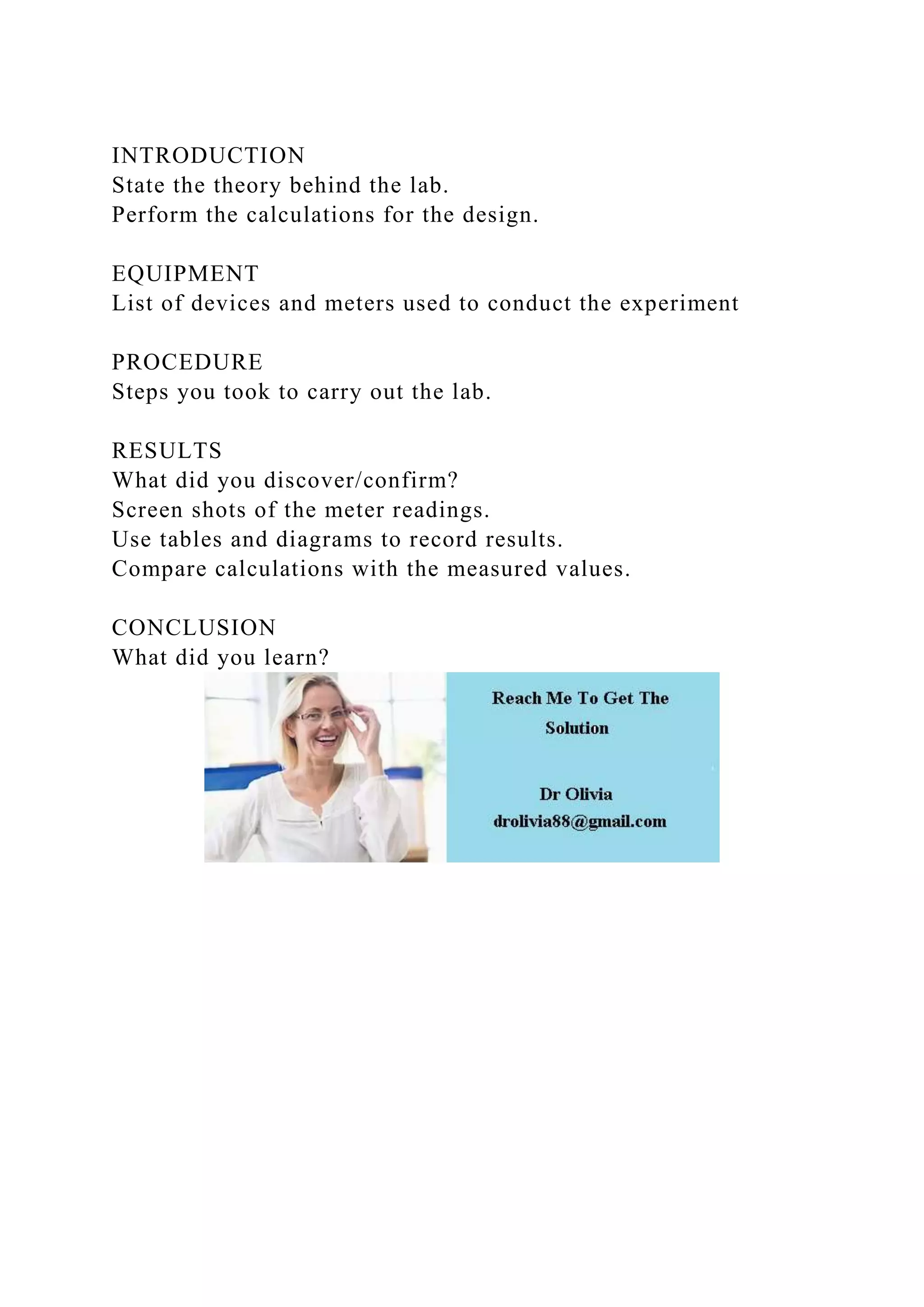 INTRODUCTIONState the theory behind the lab.Perform the calculat.docx