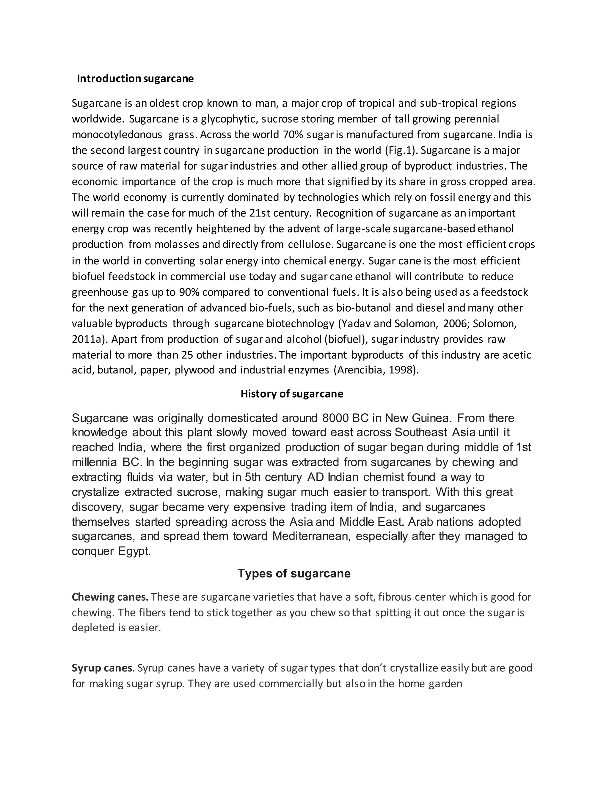 Introduction sugarcane | DOCX
