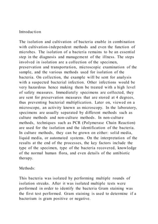 IntroductionThe isolation and cultivation of bacteria enable i | DOCX