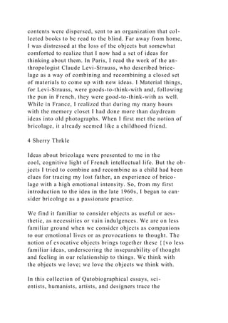 INTRODUCTION THE THINGSTHAT MATTERSherry TurkleI gr.docx