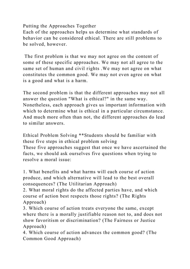 INTRODUCTION THINKING ETHICALLY A Framework for Moral Decisio.docx