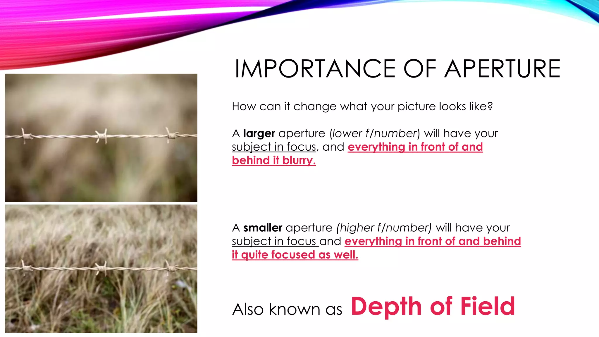 Aperture, Shutter Speed and Depth of Field | PPT