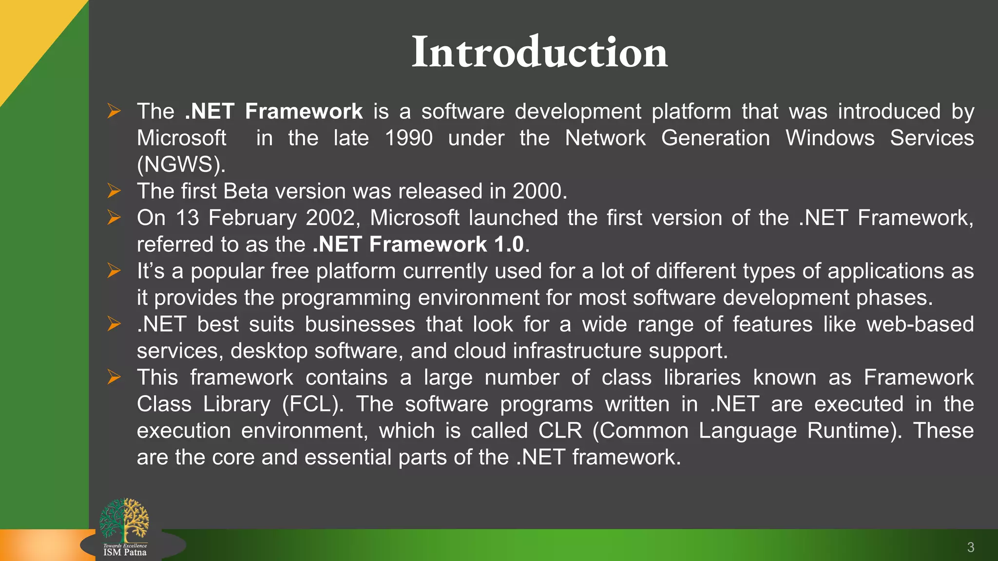 Introduction to .net | PPTX