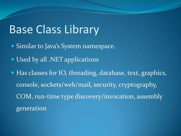 Introduction to .net framework | PPSX | Programming Languages | Computing