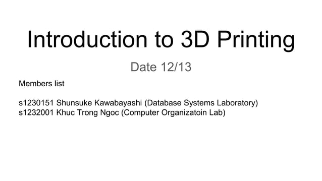 Introduction to 3d printing | PPT