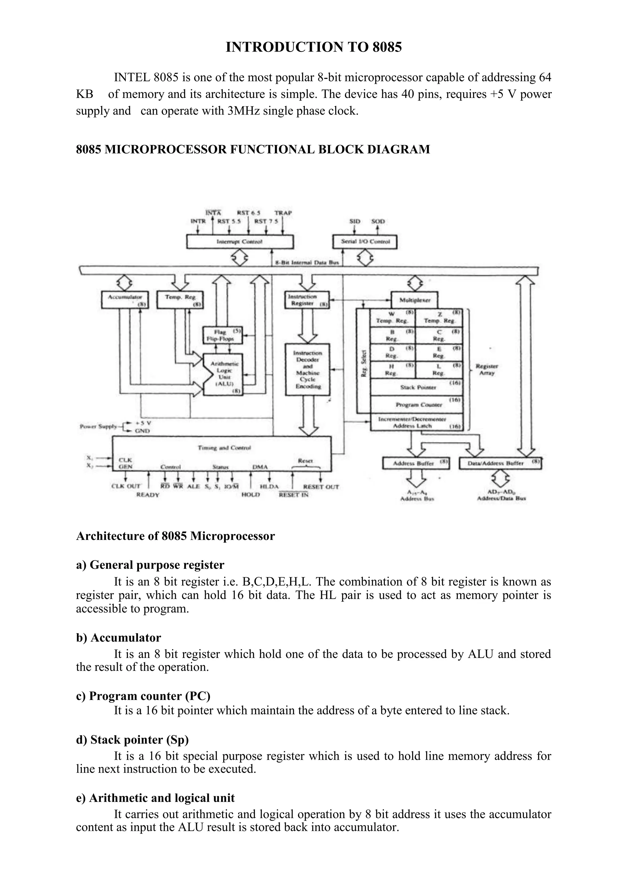 Introduction to 8085 & it's description(includes basic lab experiments) | DOCX | Operating ...