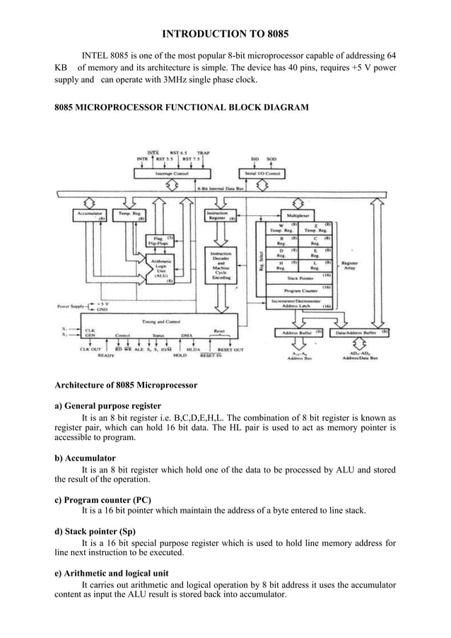 Introduction to 8085 & it's description(includes basic lab experiments) | DOCX | Operating ...