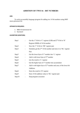 Introduction to 8085 & it's description(includes basic lab experiments ...