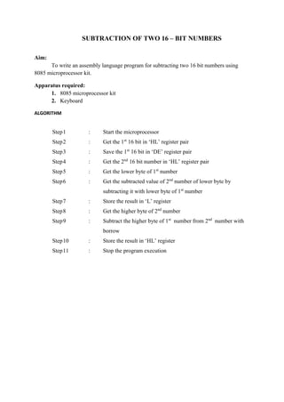 Introduction to 8085 & it's description(includes basic lab experiments) | DOCX