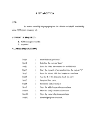 Introduction to 8085 & it's description(includes basic lab experiments ...