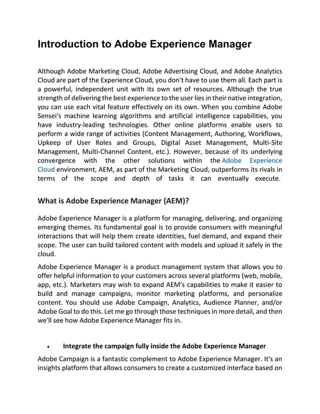 Introduction To Adobe Experience Manager Pdf Cloud Computing Internet