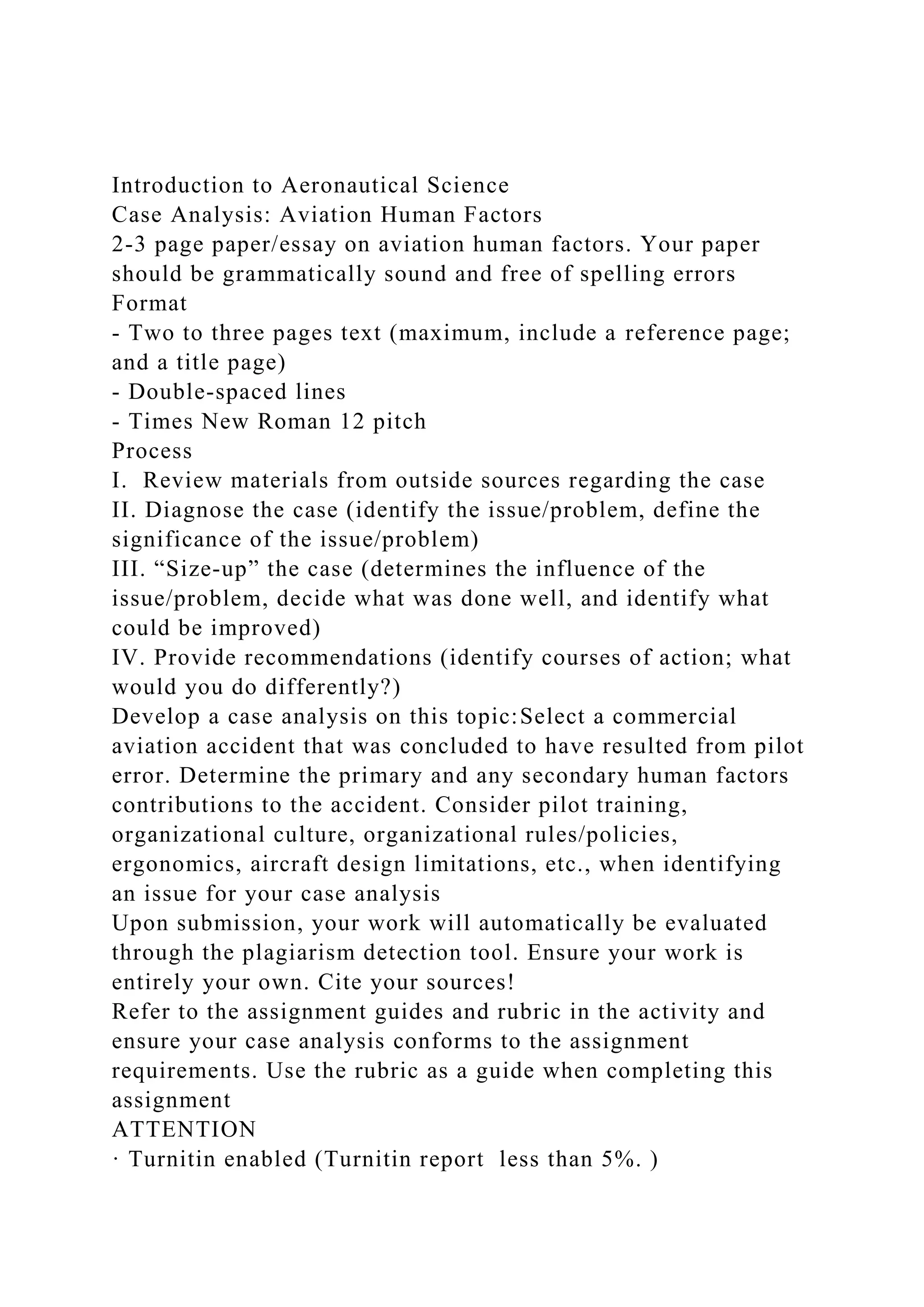 Introduction to Aeronautical ScienceCase Analysis Aviation Huma.docx | Technology & Computing
