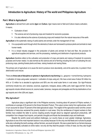 Introduction to Agriculture_History of the World and PhilippineS ...