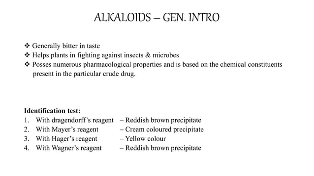 INTRODUCTION TO ALKALOIDS.pptx | Chemistry | Science