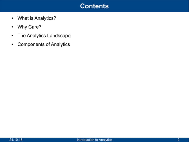 Introduction To Analytics | ODP