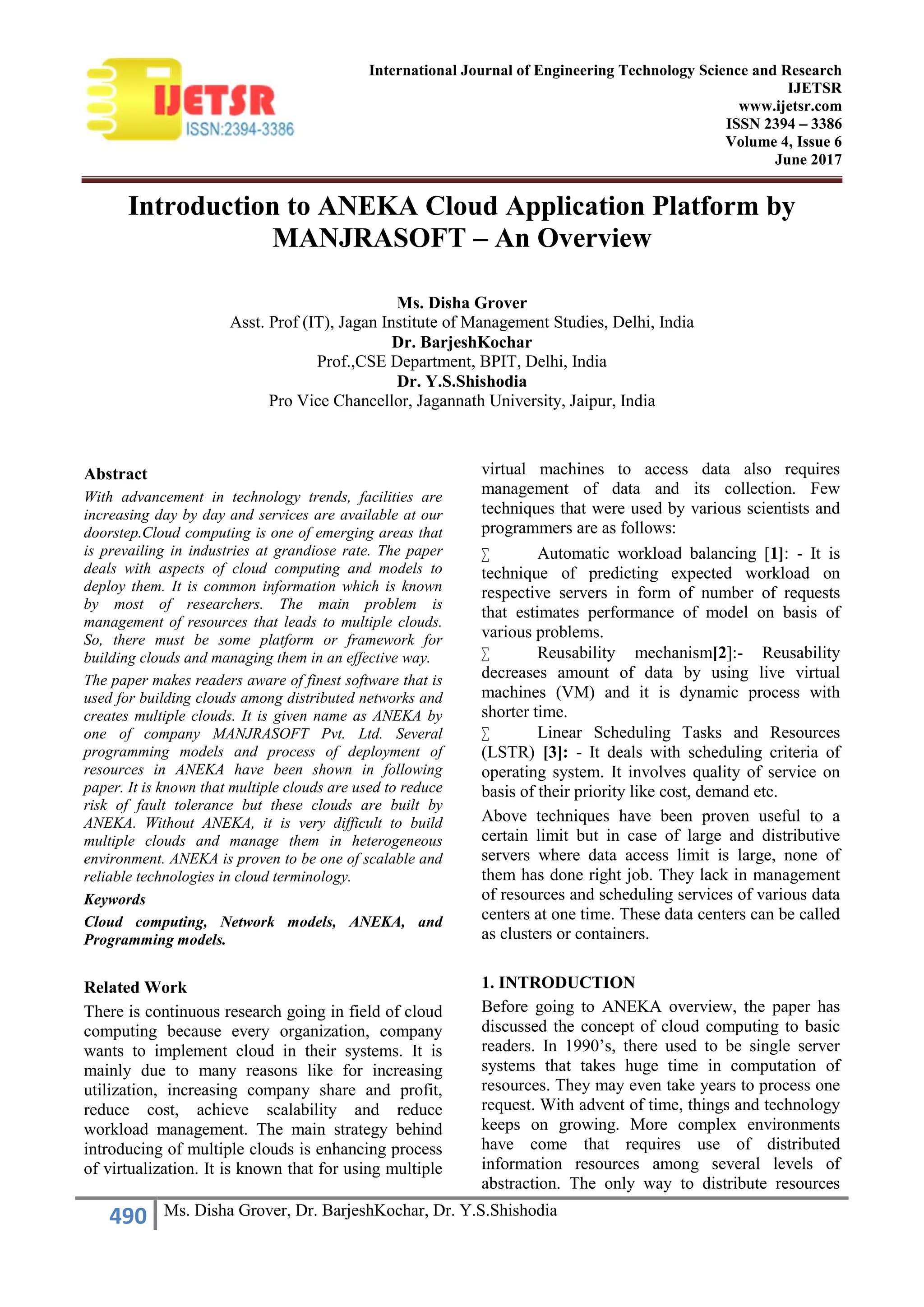 Introduction to aneka cloud | PDF