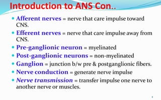 Introduction to ANS (autonomous nervous system) & cholinergic drugs | PPTX