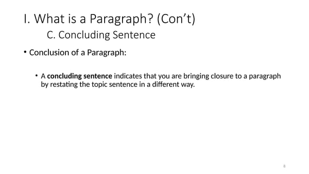Power Point Slides on How to Write a Paragraph | PPT