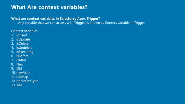 Introduction to apex trigger context variables | PPTX Introduction to apex trigger context variables | PPTX