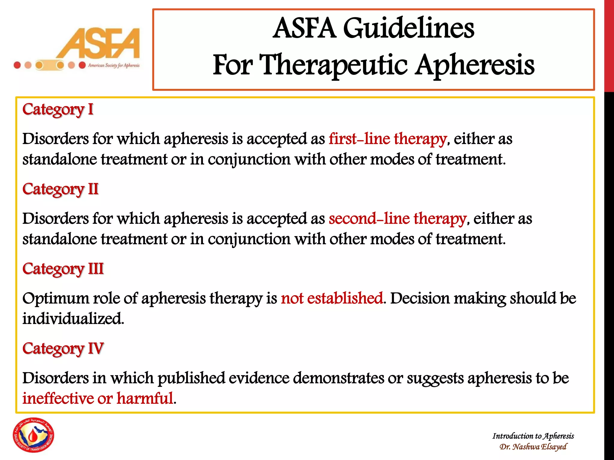 Introduction to Apheresis (Dr. Nashwa Elsayed) | PDF