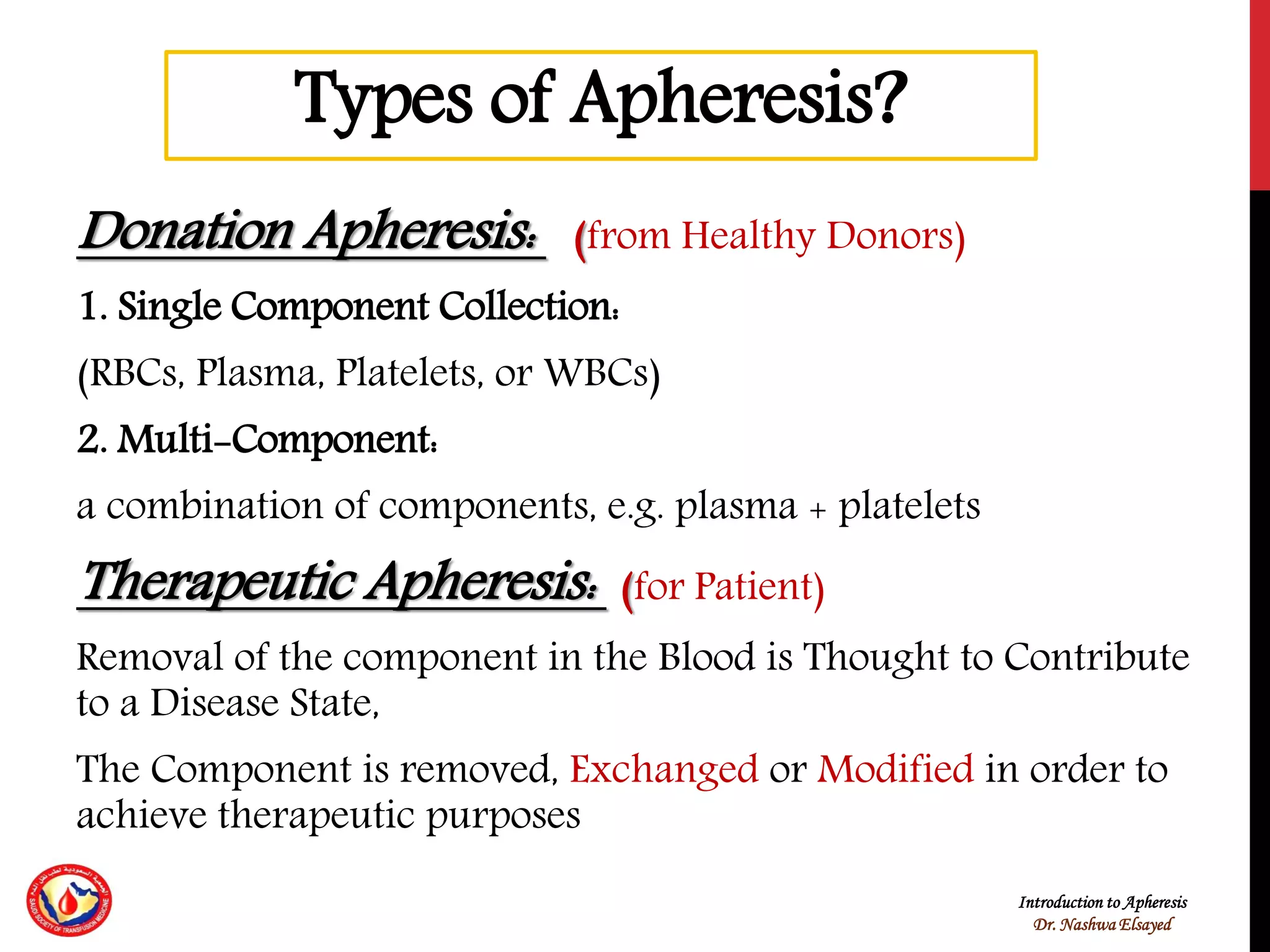 Introduction to Apheresis (Dr. Nashwa Elsayed) | PDF