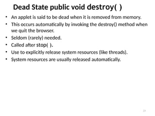 Introduction To Applets methods and simple examples | PPTX