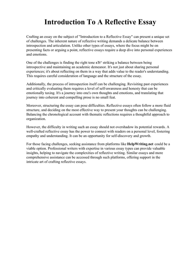 Introduction To A Reflective Essay.pdf | Homework and Study | Education