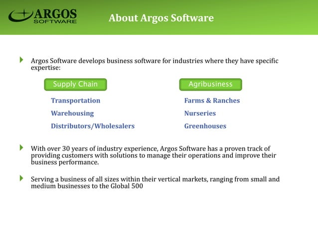 Introduction to Argos Software | PPTX | Agriculture | Industries