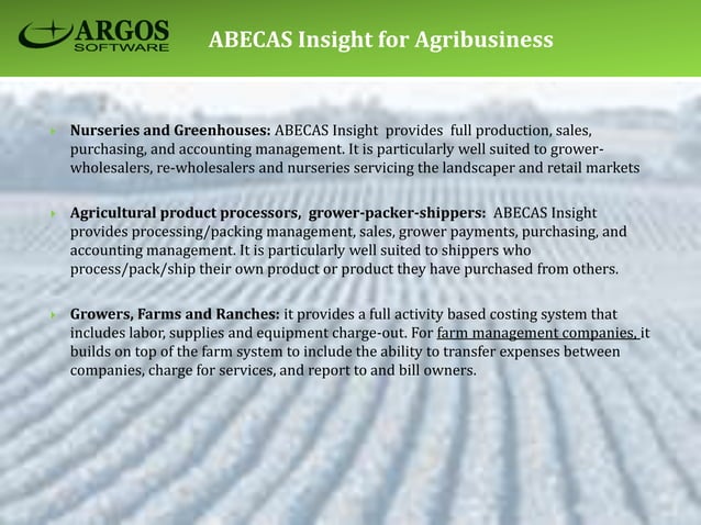 Introduction to Argos Software | PPTX | Agriculture | Industries