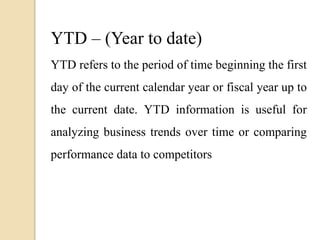 Introduction to ARR, APC, YTD, QTD and MTD | PPTX