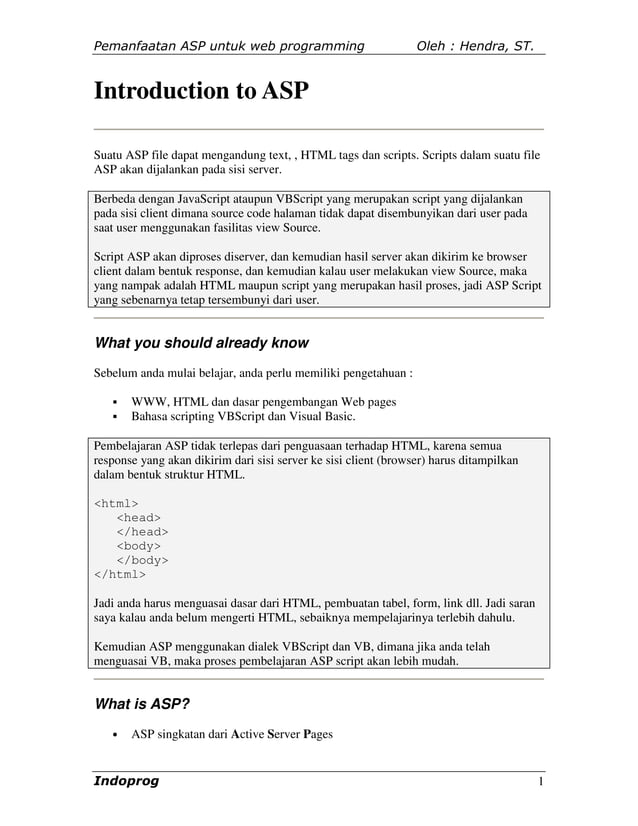 Introduction to asp | PDF