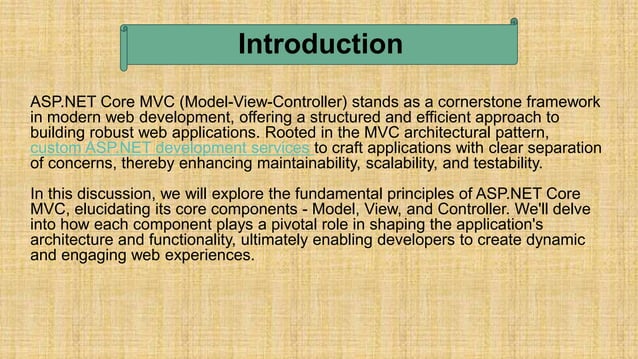 Introduction to ASP.NET Core MVC and the MVC Pattern.pptx | Web Development | Internet