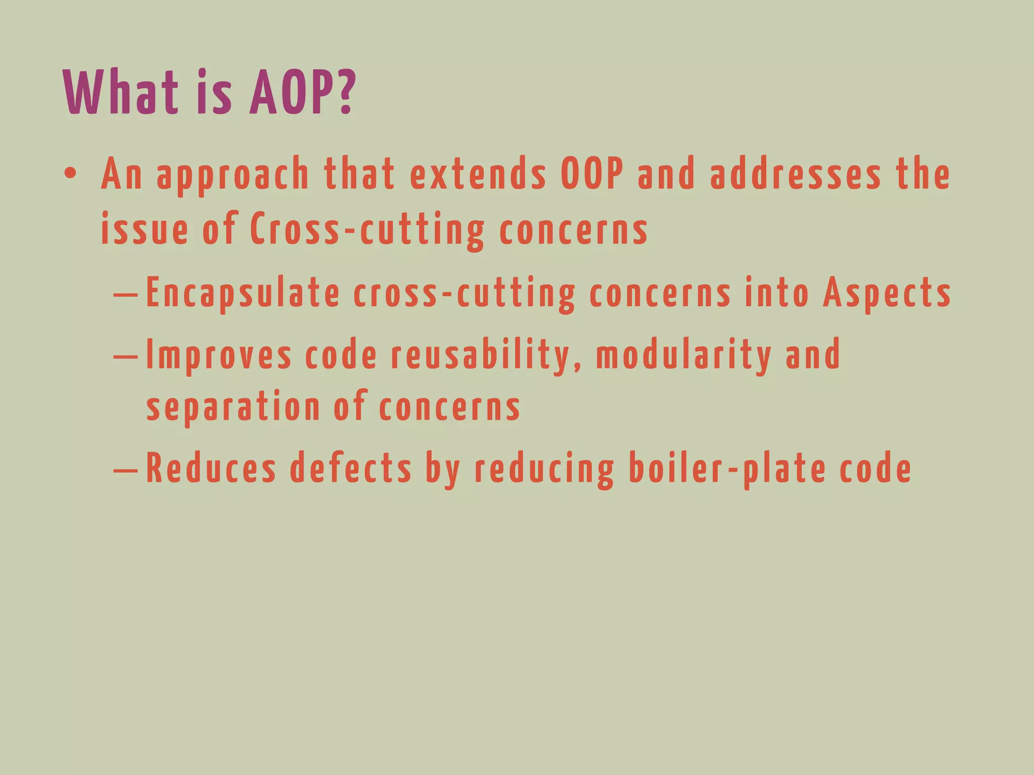 Introduction to Aspect Oriented Programming in .NET with PostSharp by Zubair Ahmed | PPTX