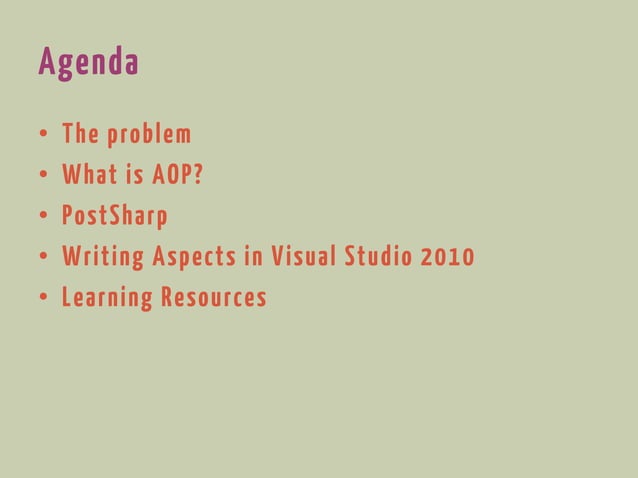 Introduction to Aspect Oriented Programming in .NET with PostSharp by Zubair Ahmed | PPTX