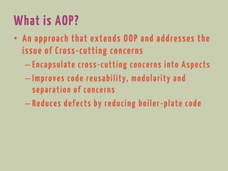 Introduction to Aspect Oriented Programming in .NET with PostSharp by Zubair Ahmed | PPTX