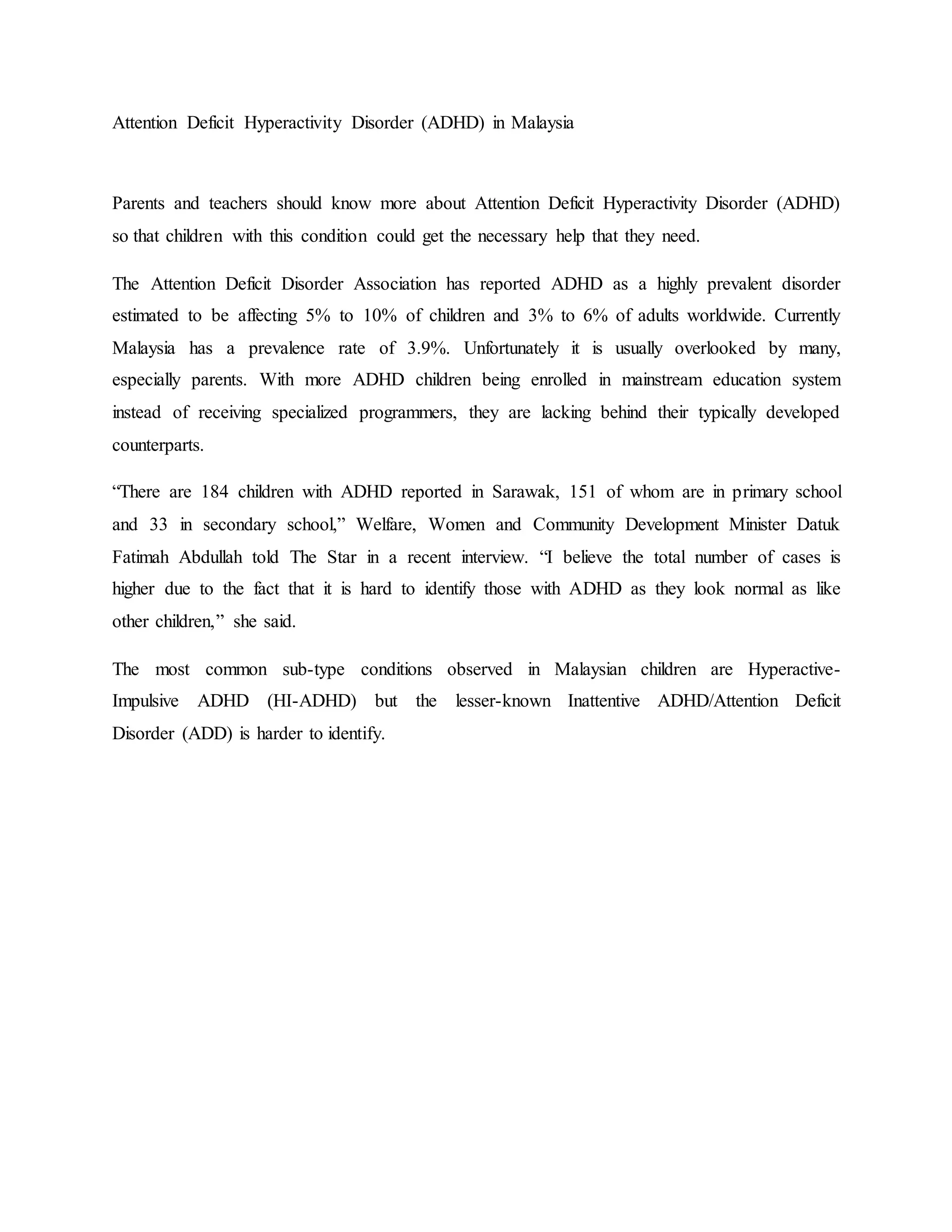 Introduction to attention deficit hyperactivity disorder | DOCX | Brain and Nervous System ...