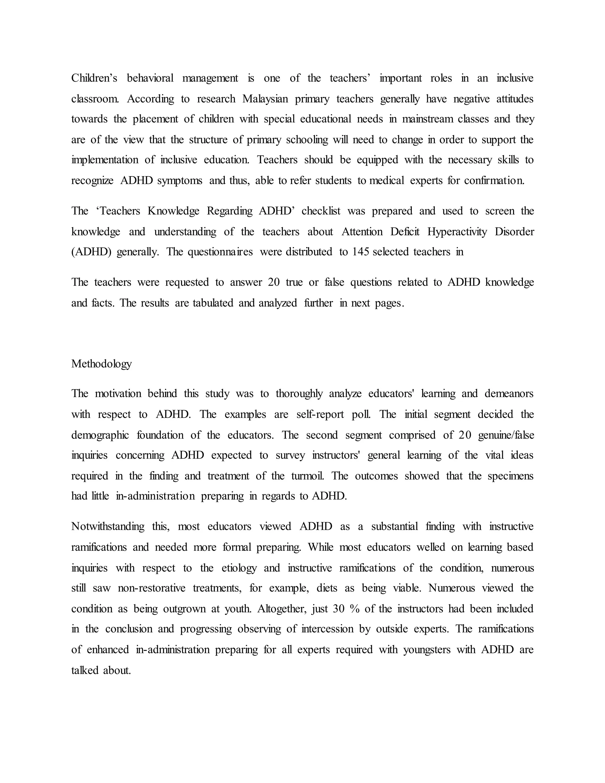 Introduction to attention deficit hyperactivity disorder | DOCX | Brain and Nervous System ...