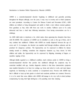Introduction to attention deficit hyperactivity disorder | DOCX | Brain and Nervous System ...