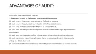 Introduction to Auditing, Objectives, Needs of Auditing, | PPTX