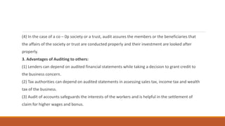 Introduction to Auditing, Objectives, Needs of Auditing, | PPTX