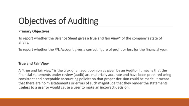 Introduction to Auditing, Objectives, Needs of Auditing, | PPTX