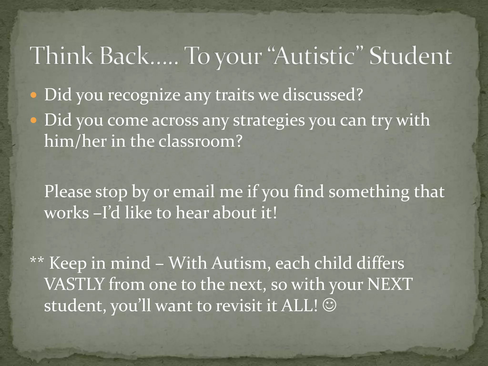 Introduction to autism for general educators | PPTX