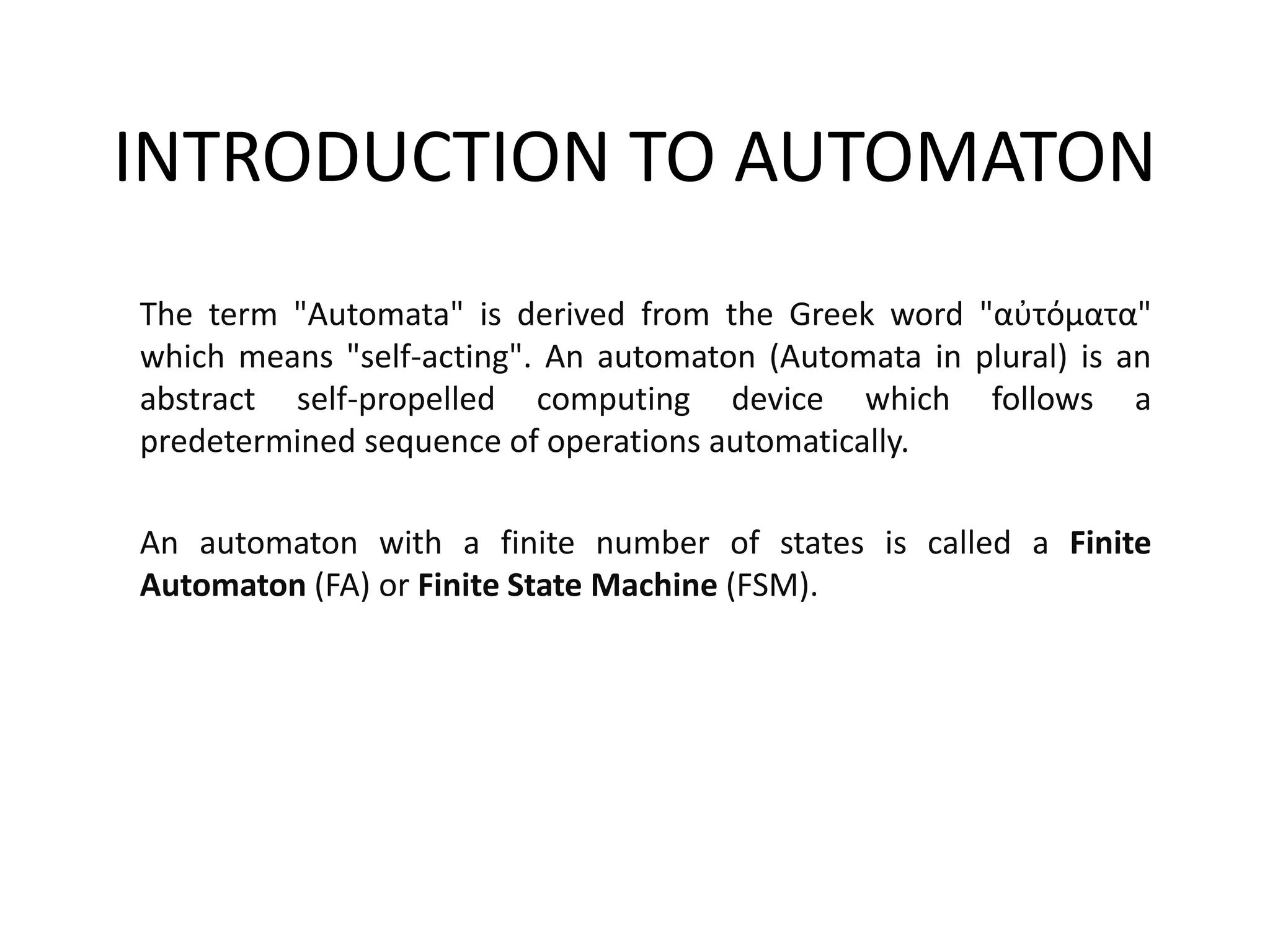 Introduction to automaton ppt | PPTX